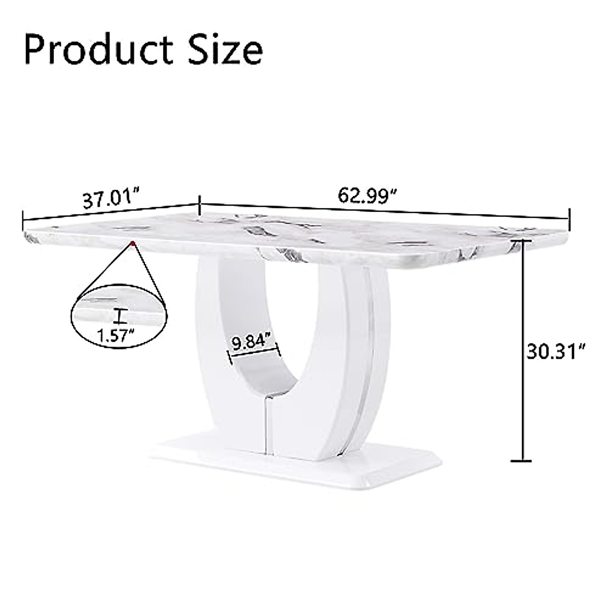 LKTART 63'' Dining Table Faux Marble White Desktop for Kitchen Dining Living Room