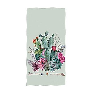 Naanle Chic Boho Exotic Cactus Arrow Pattern Soft Large Decorative Hand Towels Multipurpose for Bathroom, Hotel, Gym and Spa (16" x 30",Green)