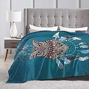Throw Blanket Super Soft Comfy Micro Fleece Fuzzy Blanket Decorative Blanket for Bed Couch Chair Living Room Bohemian Owl Dream Catcher(50"×40")