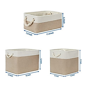 Temary Fabric Storage Baskets Small Storage Bins Decorative Baskets for Storage (White&Khaki, 6Pack-11.8Lx7.9Wx5.3H, 2Pack-16Lx12Wx12H, 4Pack-12Lx12Wx12H)