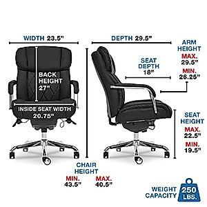 La-Z-Boy Sutherland Quilted Leather Executive Office Chair with Padded Arms, High Back Ergonomic Desk Chair with Lumbar Support, Black Bonded Leather