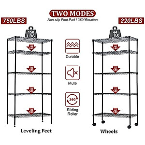 5 Tier Shelf Wire Shelving Unit, NSF Heavy Duty Wire Shelf Metal Large Storage Shelves Height Adjustable Utility for Garage Kitchen Office Commercial Shelving Steel Layer Shelf - 14"x30"x60", Black