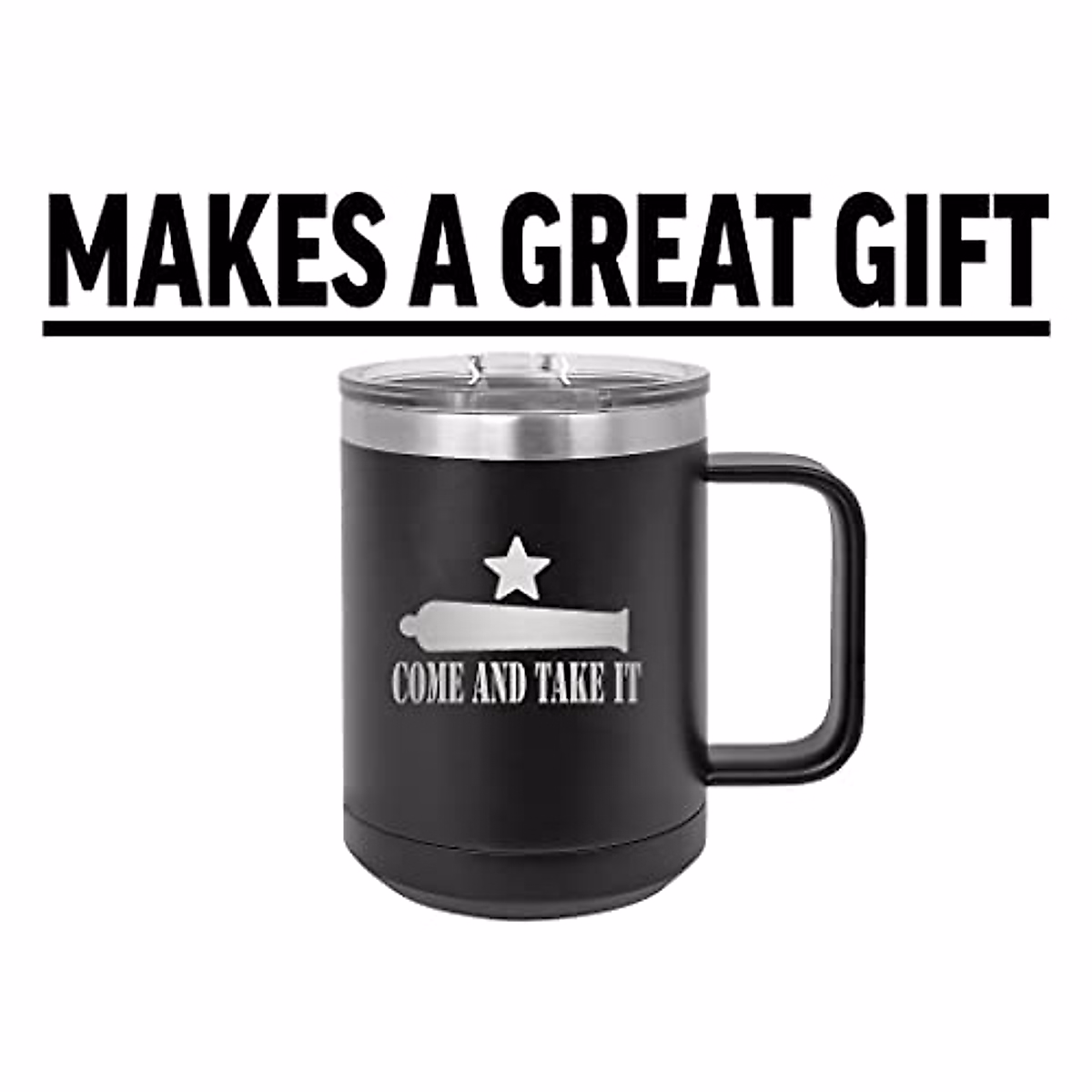 Rogue River Tactical USA Come and Take It Gonzalez Flag Texas Heavy Duty Stainless Steel Black Coffee Mug Tumbler With Lid Novelty Cup Great Gift Idea
