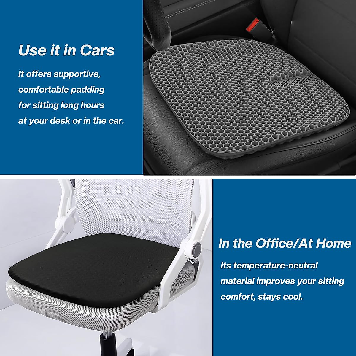Gel Seat Cushion for Long Sitting, Extra Large Gel Cushion for wheelchair Reduce Sweat, Desk Chair Cushion, Seat Cushion for back pain/for Car/for Office Chairs/for kitchen chairs/ for Pressure Relief