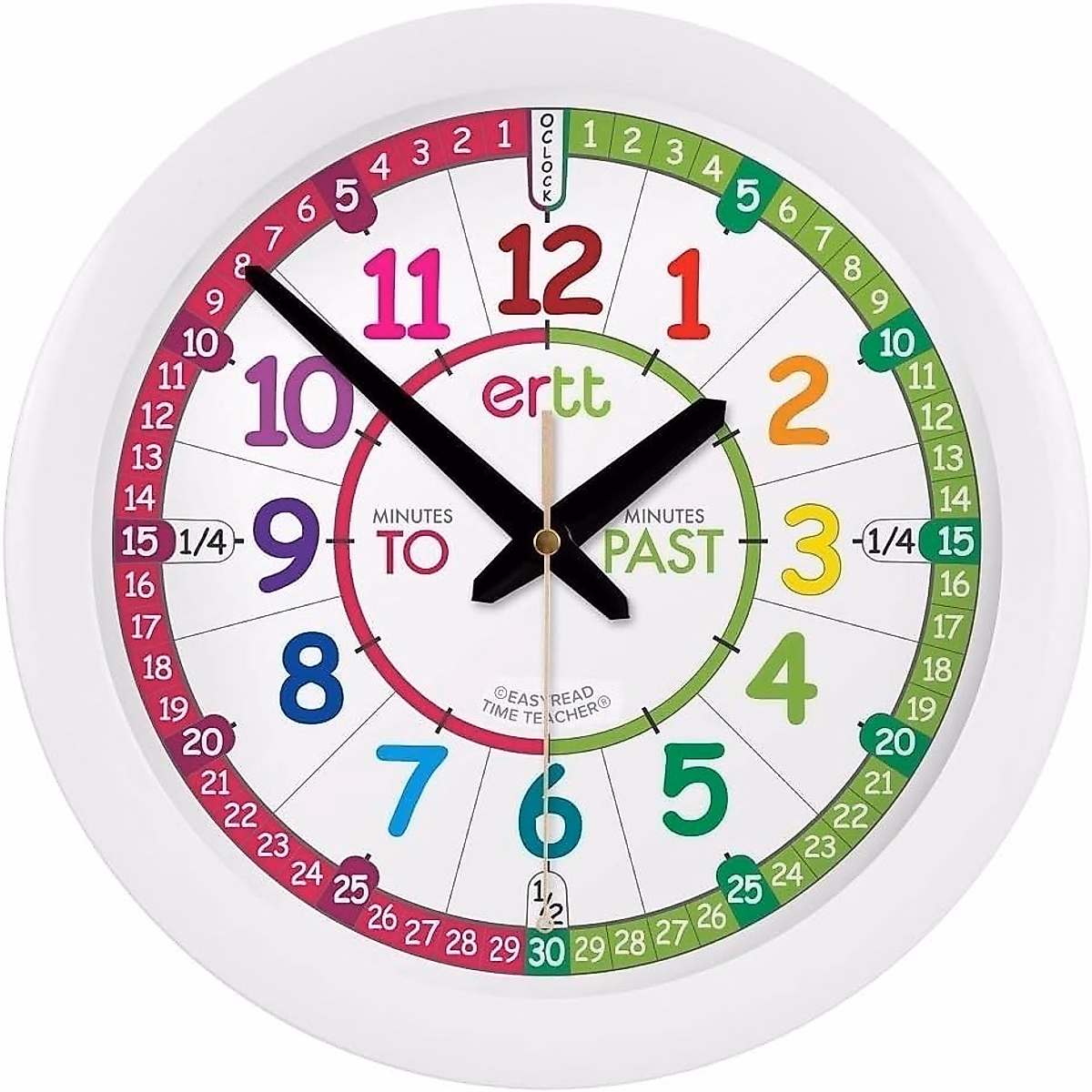 ertt Teaching Wall Clock - Learn The Time Wall Clock - Kids Analog Clock for Classroom, Playroom, Bedroom, Educational Room Decor - School Clock for Kids with Rainbow Face (29cm)