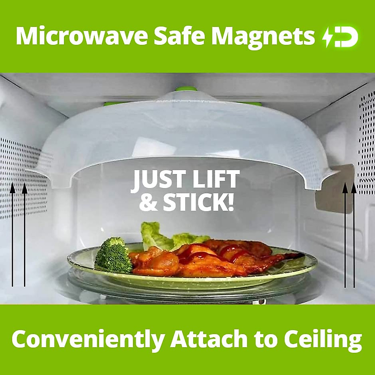 HOVER COVER Magnetic Microwave Cover for Food | Clear Microwave Splatter Cover | Microwave Plate Cover with Steam Vents | Food Grade Dish Cover | BPA-Free | Dishwasher Safe | Black & Green Bundle Pack