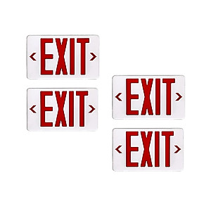 LED Exit Sign Emergency Light, Red Lettering with Battery Backup, LED Emergency Light for Commercial or Industrial Use, AC 120-277V, UL Listed, Rechargeable (4Pack)