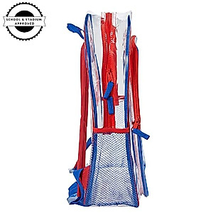 Red and Blue Clear Backpack for School, 16 inch Stadium Approved Transparent Bag