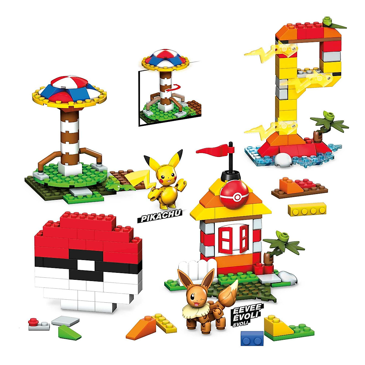 Mega Pokémon Building Toys Set, Building Box with 450 Pieces, 2 Poseable Characters and Storage Box, for Kids