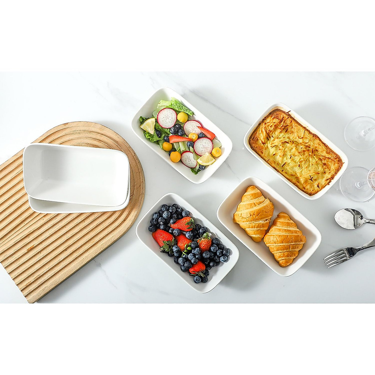XINLTC 13.5oz Ceramic Baking Dish Set of 4, 7×4.3 inch Rectangle Baking Dishes, Porcelain Ramekins Oven Safe, Creme Brulee Souffle Baking Ramekin Dishes, Small Baking Dish for Air Fryer