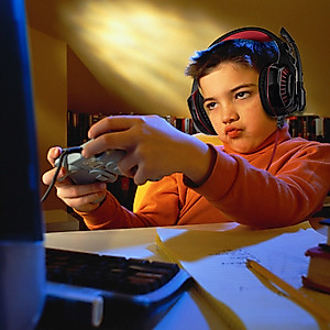 Gaming Headset with Microphone, IKOCO GM-2 3.5mm Surround Stereo Over Ear Headband Computer Gaming Headphone Noise Isolating Volume Control LED Light for PS4 PC Xbox One & Mobile Phone (Red)