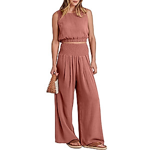 ANRABESS Women's 2 Piece Linen Lounge Set Casual Matching Pants Jumpsuit Summer Beach Travel Vacation Trendy Outfits X-Large