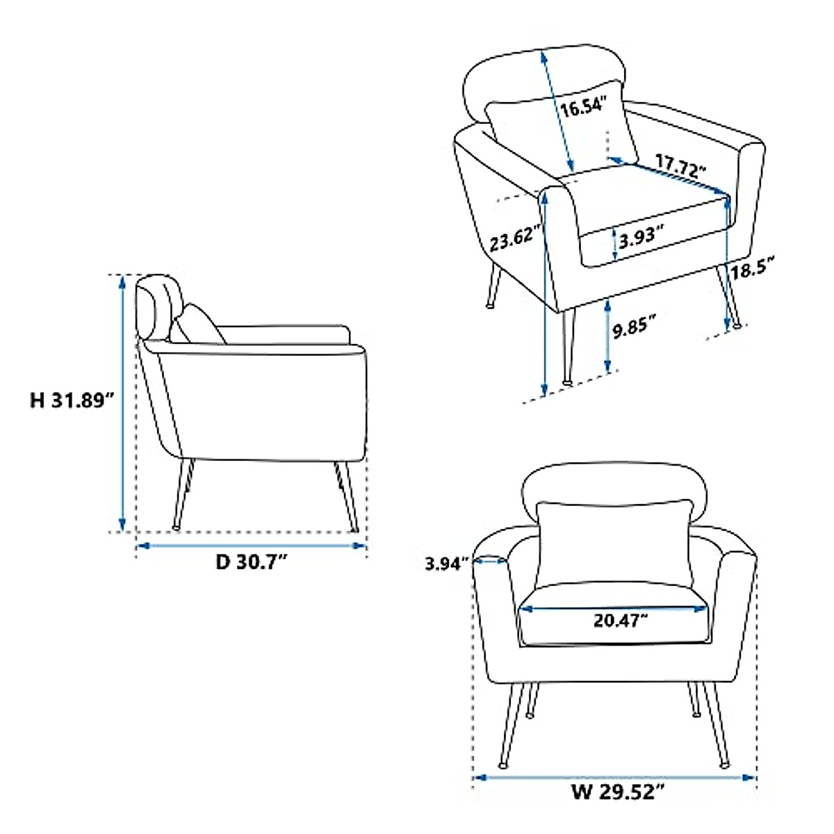 HomSof 29.5"W Modern Boucle Accent Chair Armchair Upholstered Reading Chair Single Sofa Leisure Club Chair with Gold Metal Leg and Throw Pillow for Living Room Bedroom Dorm Room Office, Caramel Boucle