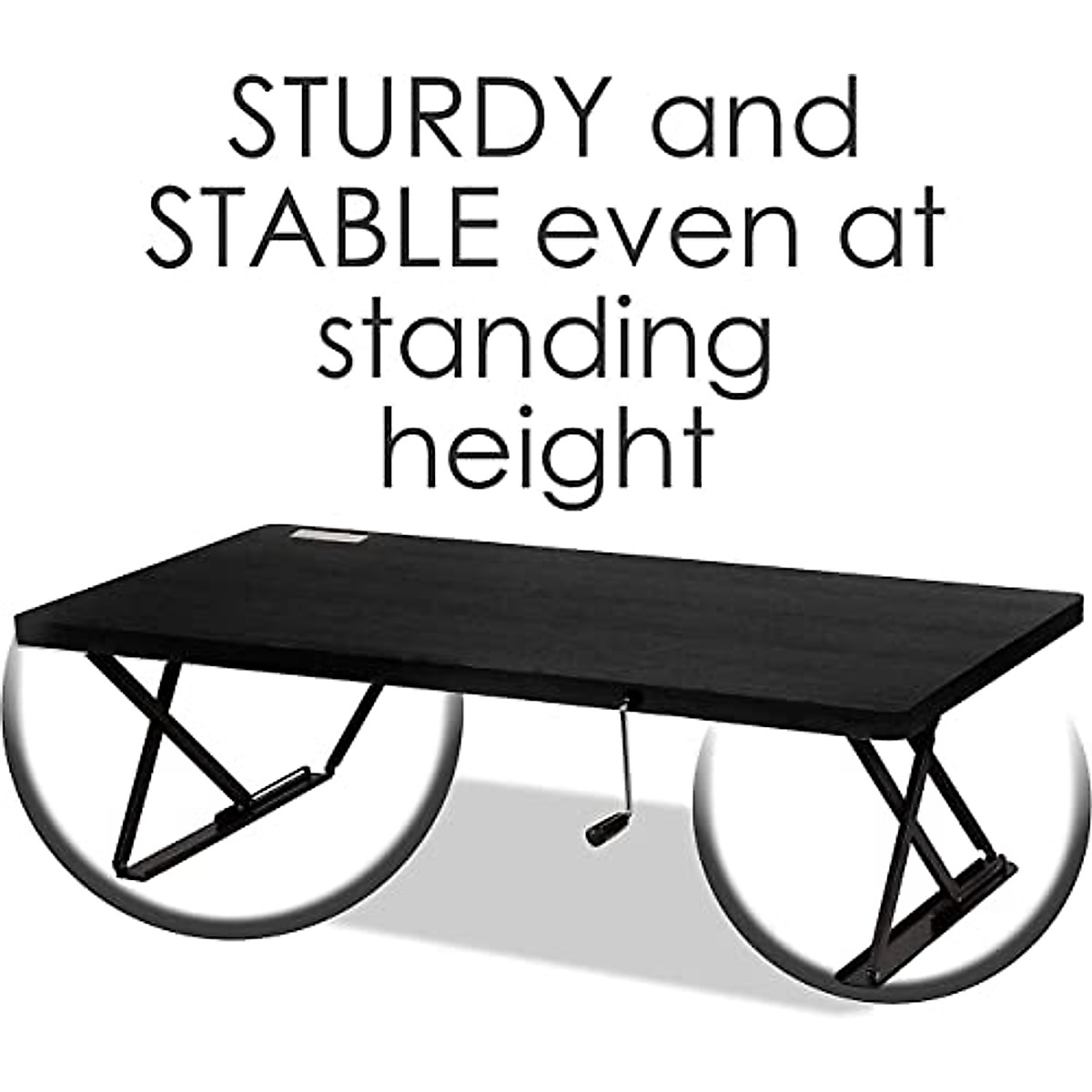 Manual Adjustable Height Computer Tabletop, Crank Lift, 47x24x15 (LxWxH) (Black)