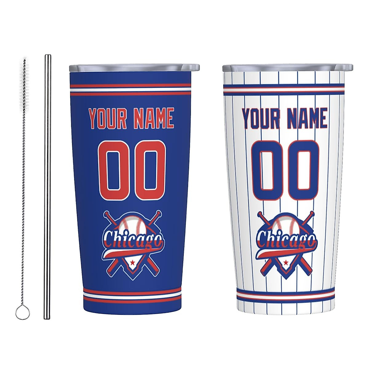 Chicago Custom Baseball 20oz Tumbler,Add Personalized Name And Number,Personalized Travel Coffee Mug, Stainless Steel, Insulated, Keep Drinks Cold And Hot,Gifts For Baseball Fans