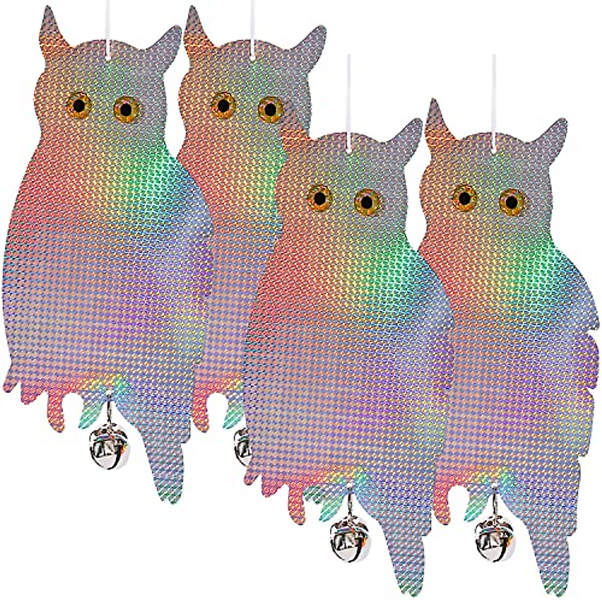 Dyvicl Fake Owl Hanging Reflective Owl for Woodpecker Deterrent 4 Pack
