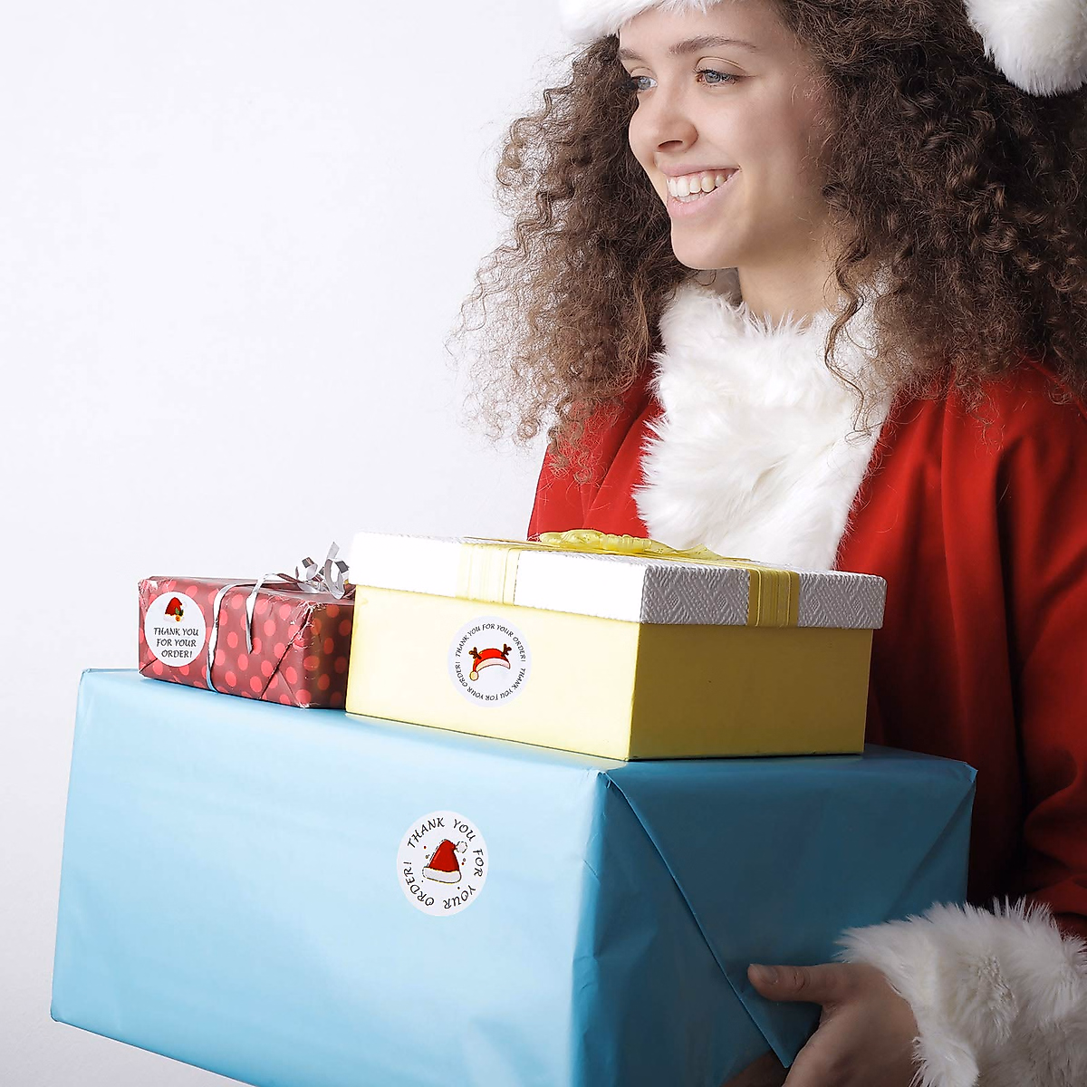 1000 Pieces Christmas Thank You for Your Order Stickers, 1 Inch Round Thank You Seal Stickers Christmas Thank You Labels Stickers for Business Boutiques Shop Wrapping Supplies (Hat)