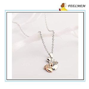 FEELMEM New Mom Gifts Baby Feet Footprint Necklace for New Mother Mommy to Be Pregnancy Announcement Gift(neck- Cooper footprint)