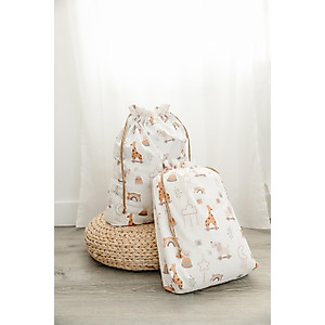 Gather & Knot Drawstring Gift Bags | 20" Large 12" Small | Premium Canvas | Reusable Fabric Wrap for Baby Shower, Neutral Gender Reveal, Kid Birthday | Boho Toy