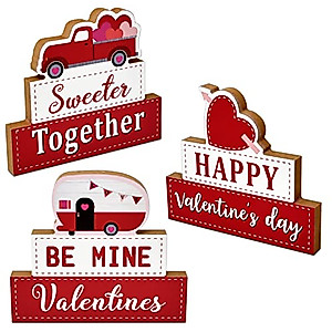 3 Valentines Day Wooden Table Decor Centerpieces for Tables Happy Valentine’s Tabletop Centerpiece Valentine Love Home Desktop Decorations Wood Heart Shelf Decoration Hearts Red Desk Mantle