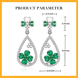 St Patricks Day Shamrock Earrings for Women Sterling Silver Studs Hypoallergenic Four Leaf Clover Green CZ Drop Dangle Earrings Jewelry Gifts