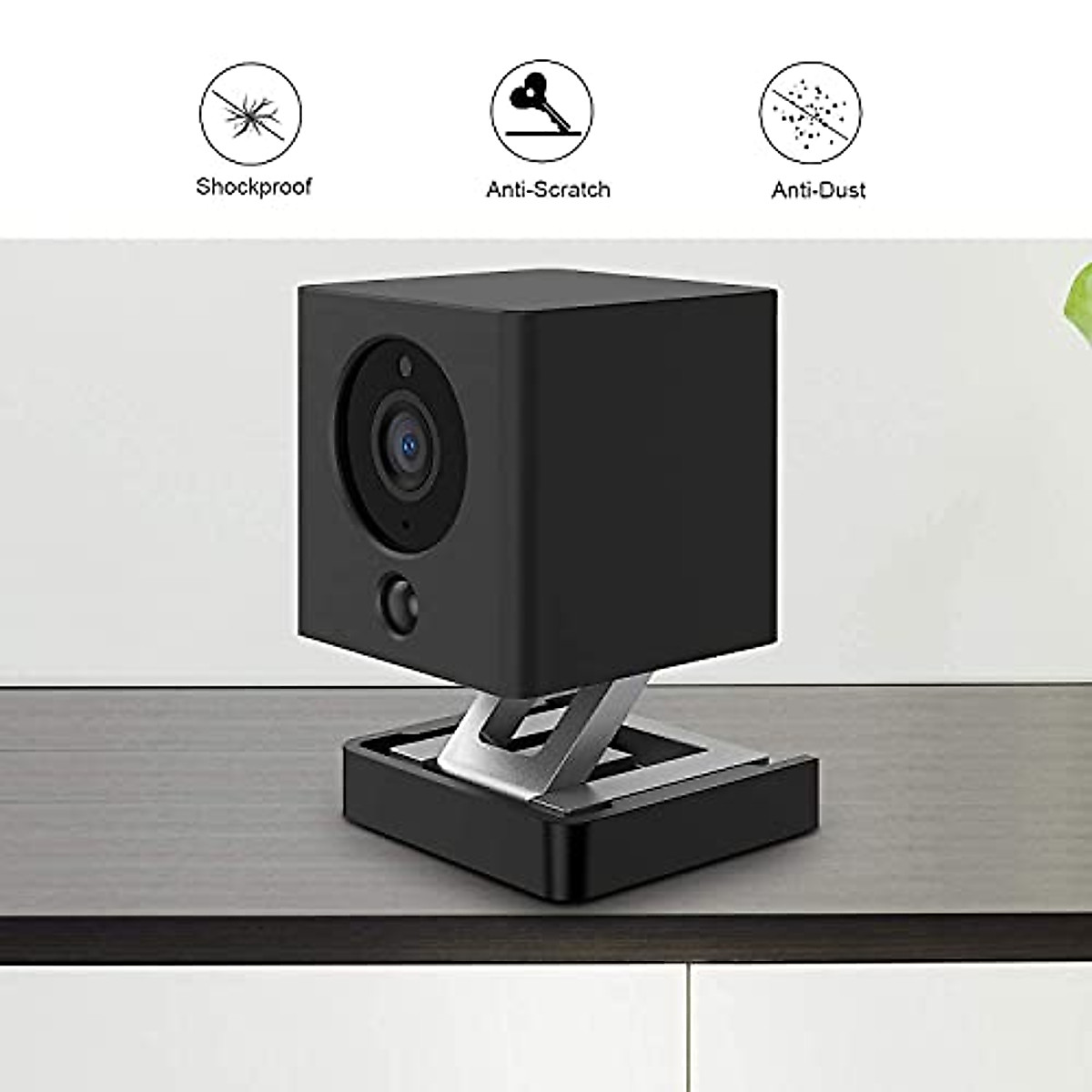 VOMENC Silicone Case for Wyze Cam Wyze Cam V2-Quick Wall Bracket Included-Scratch Protection Cover-Extra Protection for Wyze Camera (1PACK, Black)