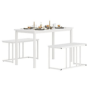 SogesPower Kitchen Table Set with Dining Chairs 47.2 inches Industrial Dining Table Set for 2 Person Modern Kitchen Furniture Suitable for Kitchen Dining Room,White
