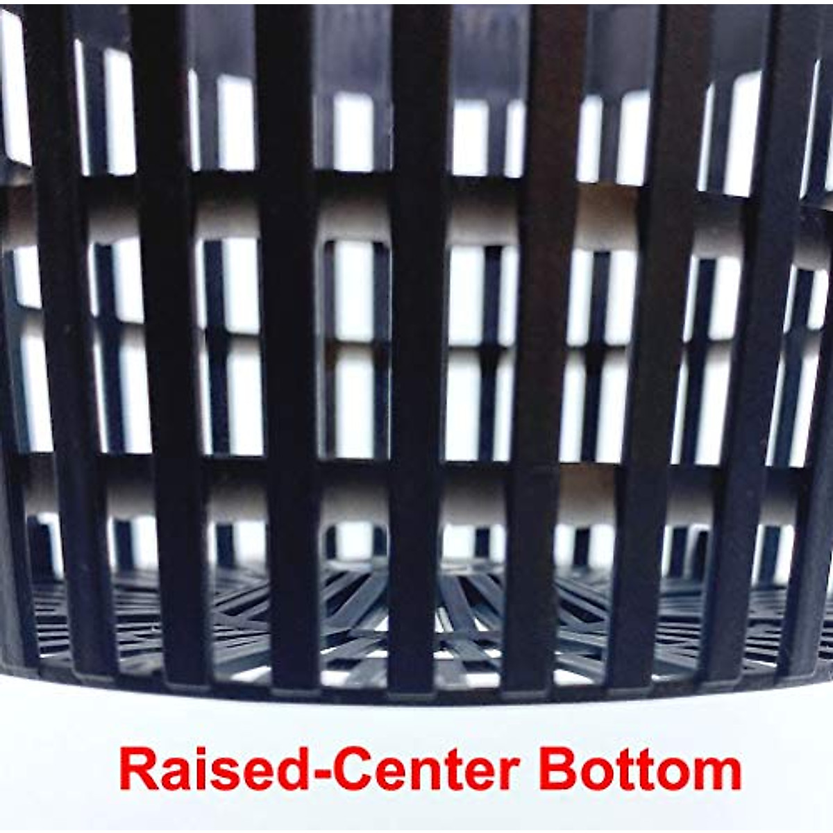 HORTIPOTS 5 Inch Net Pots Raised Center Bottom Mesh Side Wide Rim Round Cup with Free Reflective Top Lids for Hydroponics Systems (Pack of 10, Black)
