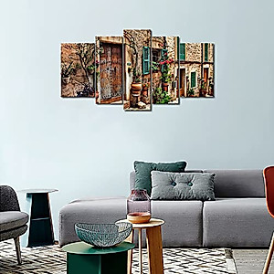 5 Panel Wall Art Streets of Italy Tuscany Towns Old Mediterranean Door Windows Flower Painting The Picture Print On Canvas Architecture Pictures for Home Decor Decoration Gift Piece