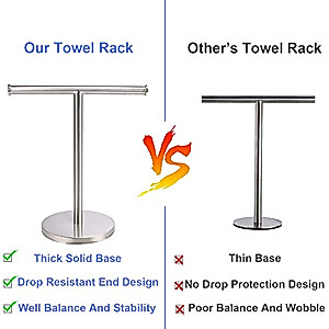 TocTen Hand Towel Holder Stand, T-Shape Hand Towel Rack for Bathroom Vanity Countertop, SUS 304 Stainless Steel Bath Towel Bar Stand with Heavy Duty Base (Brushed Nickel)