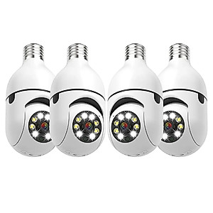 EVERSECU 4Pack HD 1080P Wireless Light-Bulb Security Camera, Work with 2.4ghz&5ghz WiFi, Motion Auto Tracking, 2 Way Audio, Spotlight Night Vision, E27 Screw-in CCTV Camera (4pcs)