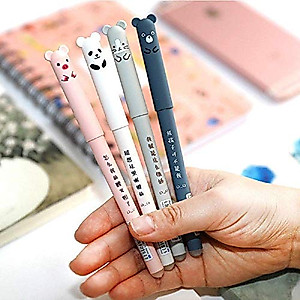 8 Pack Kawaii Cartoon Cat Pig Bear Panda Animal Erasable Gel Ink Pen Ballpoint 0.35mm Blue Ink Gel Pens Rollerball Pens for Student Kids Gift School Stationery Office Supplies