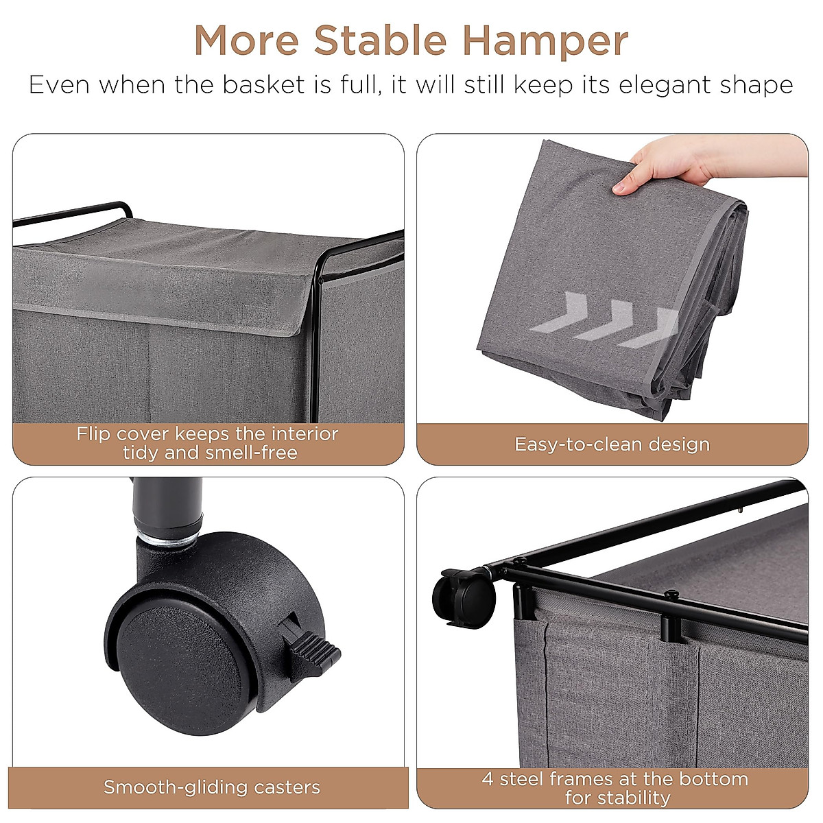 EasyAcc Laundry Basket with Wheels, Rolling Laundry Hamper, 39 Gallons (150L), Laundry Basket, Large Capacity Blanket Storage, Carbon Steel Frame 24 x 16.8 x 23.4 Inches