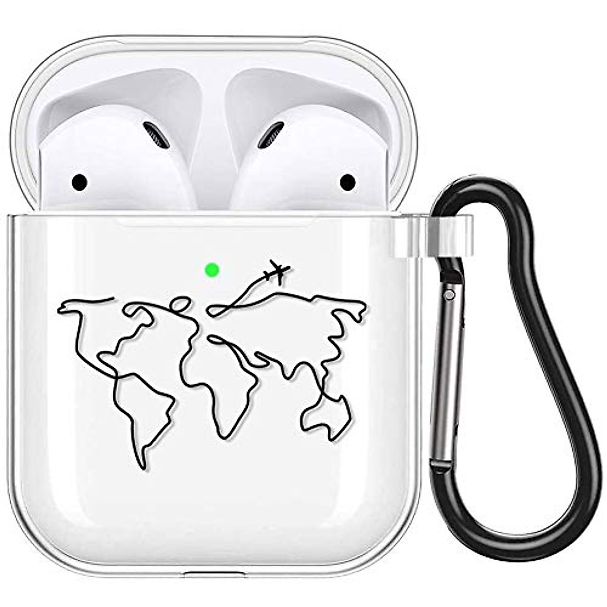 Eouine for AirPods 1/2 Case, AirPods Case Transparent Clear with Pattern Slim Shockproof Soft TPU Silicone with Keychain Running Bumper Skin for Apple Airpods Charging Case 1/2, Map 1
