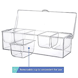 MOLIGOU Condiment Server on Ice, Chilled Caddy with 5 Removable Compartments, Chilled Serving Tray Container with Hinged Lid, 3 Serving Spoons and 3 Tongs Included