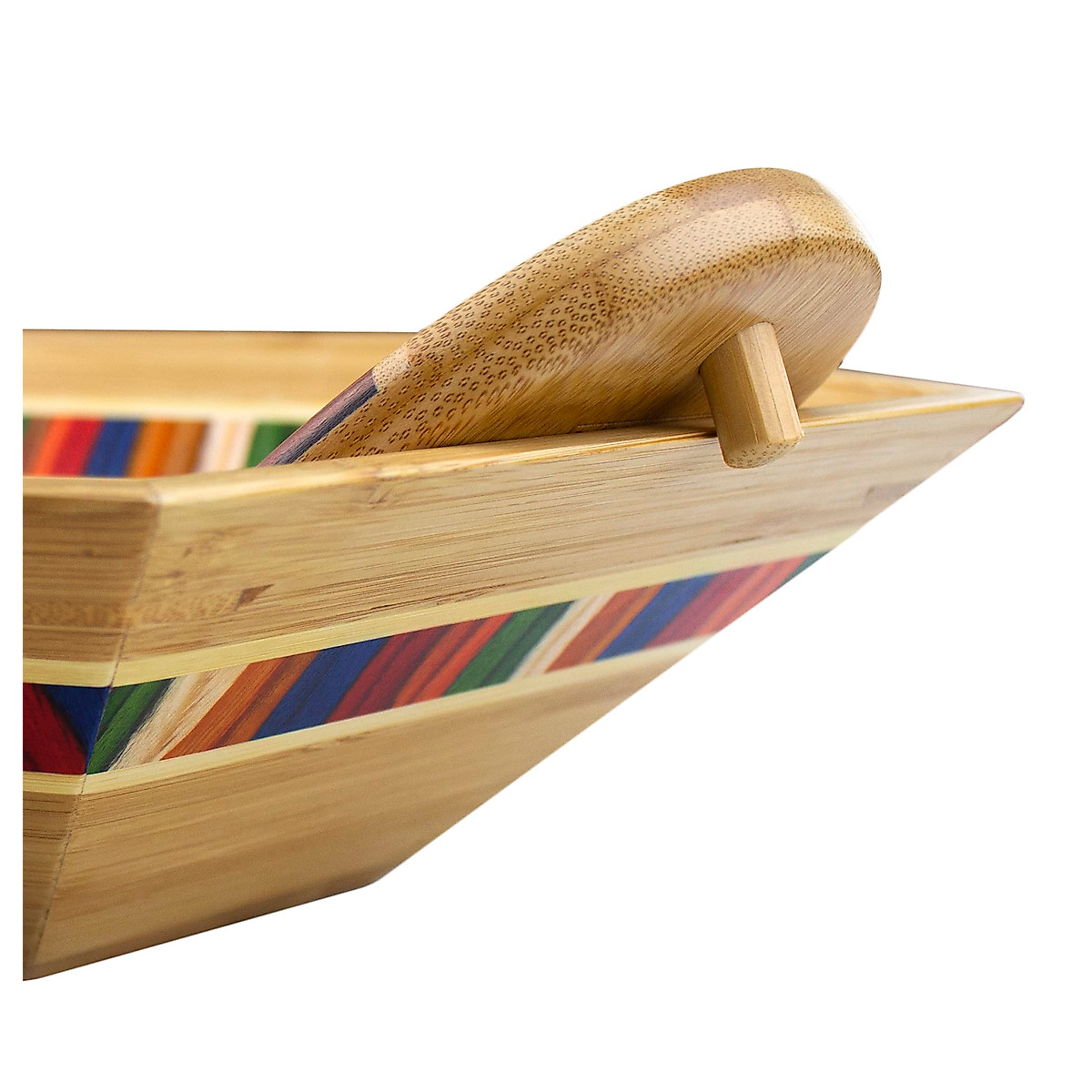 Baltique Marrakesh Collection 14" Salad Serving Bowl with Salad Hands, Bamboo and Colored Birch Wood