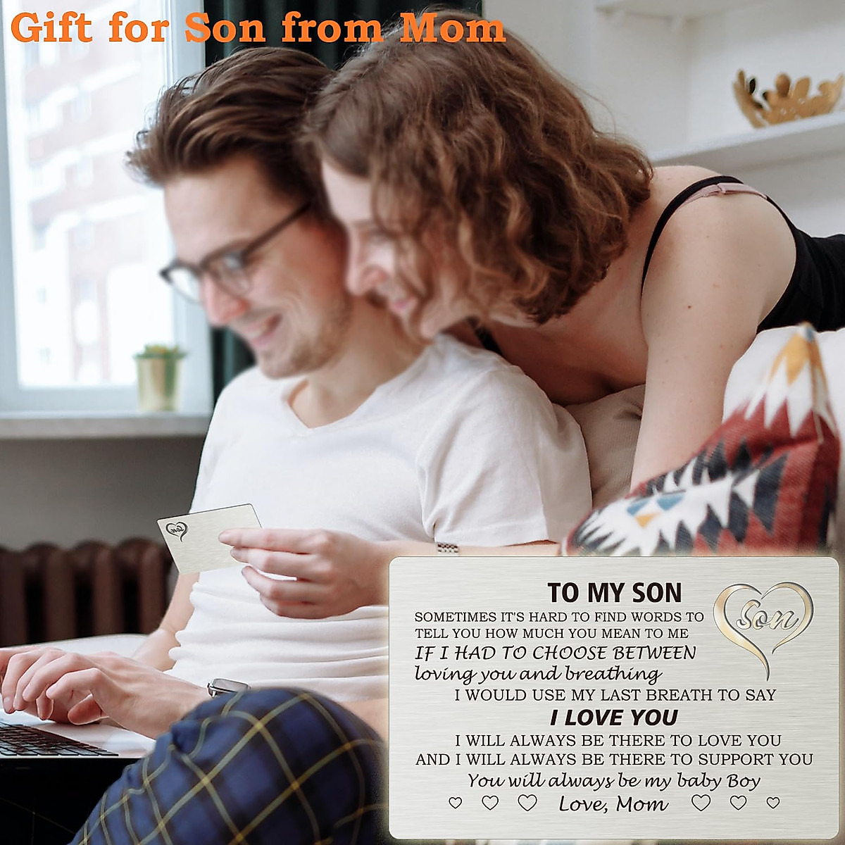 CINRLLA Son Engraved Wallet Card Gifts, Son Birthday Card Gifts, College Graduation Gifts for Son, Wedding Anniversary Christmas Gifts from Mom to Son, WCD04