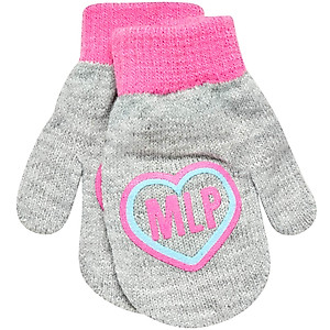 Hasbro My Little Pony Girls Winter Hat and 2 Pair Gloves or Mittens (Toddler/Little Girls), Size Age 2-4, Grey, Pink Design - Age 2-4 - Mittens Set
