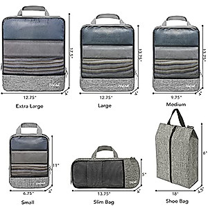 BAGAIL 6 Set Compression Packing Cubes Travel Expandable Packing Organizers(Gray, 6 Set)