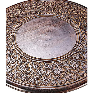 Coffee Table Wooden with Single Pillar, Wooden End Table, Small Table, Night Stand, Desk Side Table, Bedside Table, Entry Table, Living Room Side Table for Magazines, Books & Plants-18x22 Inch Burnt