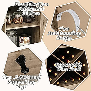 LOKO Farmhouse Buffet Cabinet, Kitchen Storage Cabinet with Adjustable Shelves and Anti-toppling Straps, Sideboard Credenza Storage Cabinet Coffee Bar Cabinet, 52 x 16.5 x 35.5 inches