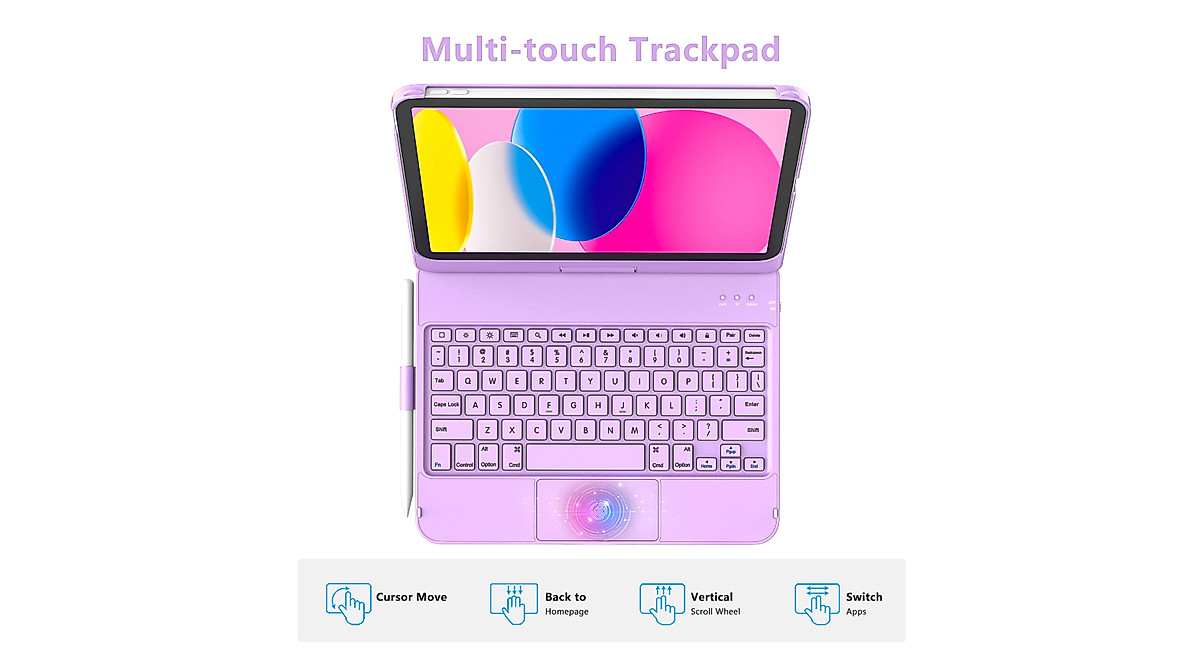 GGH Touchpad Keyboard Case for iPad 10th Gen - Light Purple