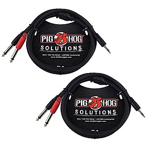 Pig Hog PB-S3410 3.5 mm Stereo to Dual 1/4" Mono (Male) Stereo Breakout Cable, 10 Feet (2-Pack)