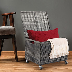 BIRDROCK HOME Rolling File Box - Storage Cabinet with Wheels - Weatherproof Rattan-Style Resin Deck Chest for Garden, Home and Office - Organize Cushions, Toys, and Accessories - Storage Box - Grey
