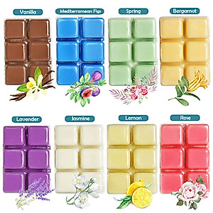 YIHAN Scented Wax Melts -Set of 8 (2.5 oz) Assorted Wax Warmer Cubes/Tarts - Jasmine, Rose, Bergamot, Fig, Vanilla, Lemon, Spring, Lavender