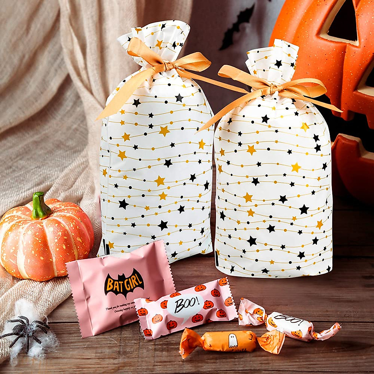 TESEAM Plastic Drawstring Candy Bag 50 Pack, Durable Treat Favor Bag Gift Wrapper Bags with Star for Wedding Birthday Party Holiday, Children Treat Bag