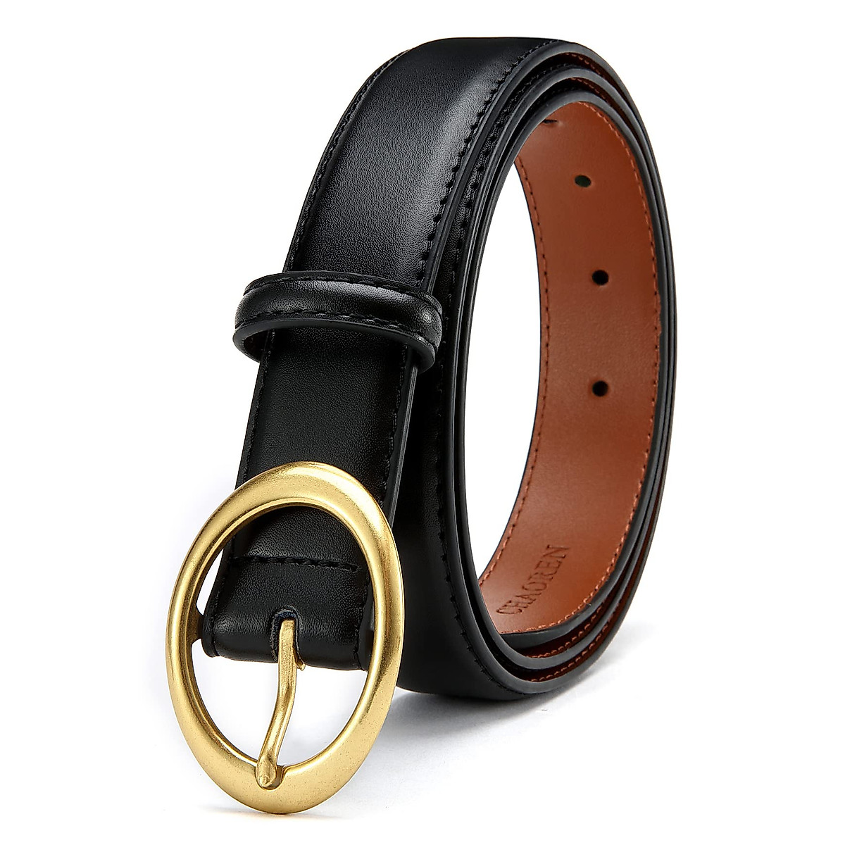 Womens Belt - CR Leather Belt Women Casual for Jeans Pants Dress - Belts with Gold Buckle for Women Fashion