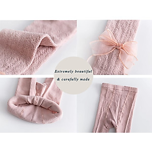 CHUNG Baby Girls Cotton Tights Thin Hallow Summer with Bowknot Lace Fashion Toddler Crochet Footed Legging (1-2 Years, White)