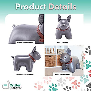 CRITTER SITTERS 15-in. Seat Height Faux Leather Gray Dog Animal Shape Ottoman - Furniture for Nursery, Bedroom, Playroom, and Living Room Decor