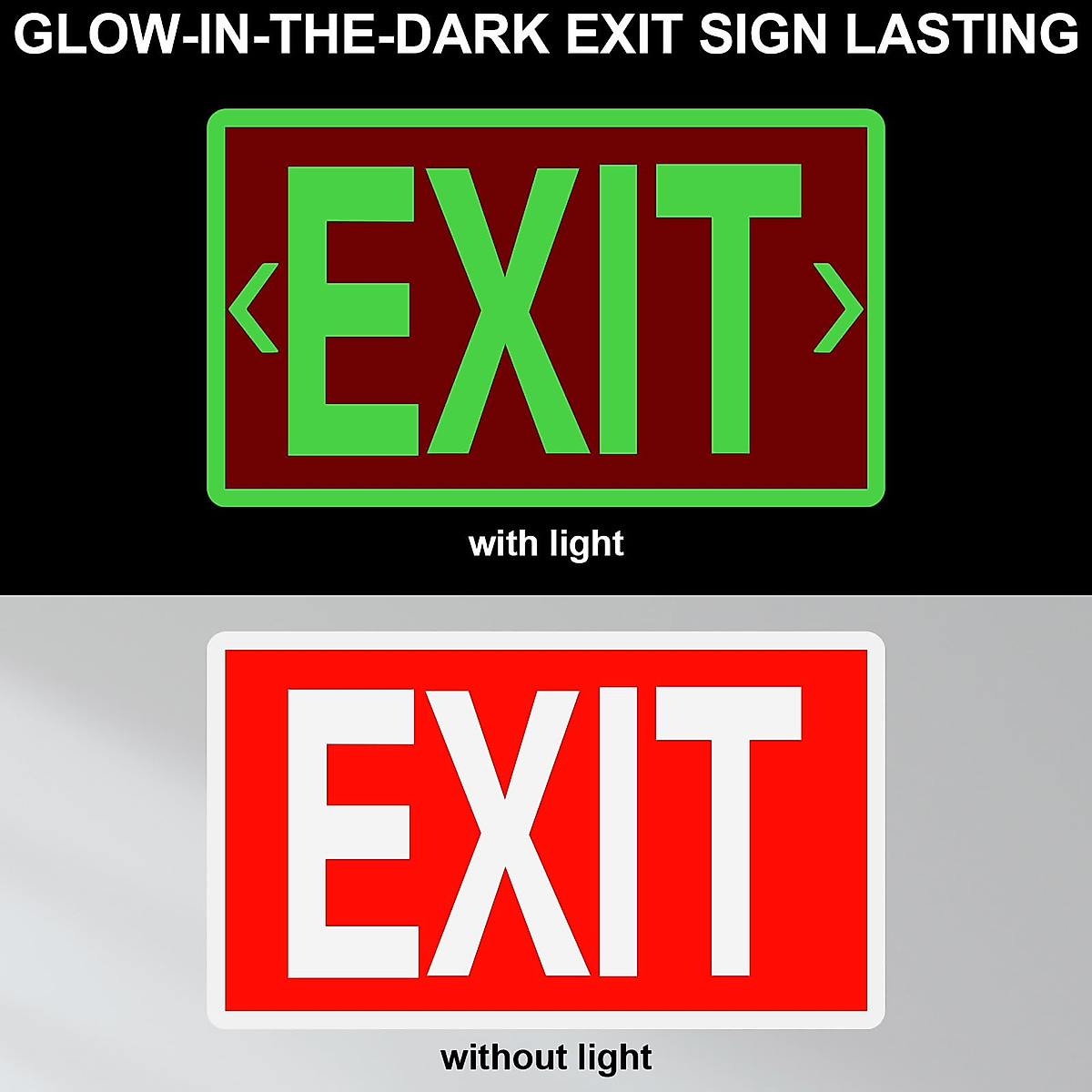 Gilprop 10 Pcs Exit Signs Glow in the Dark Exit Signs for Business 12 x 7 Inch Exit Photoluminescent Signs Stickers with Arrows for Indoor Outdoor for Business, Office, Warehouse